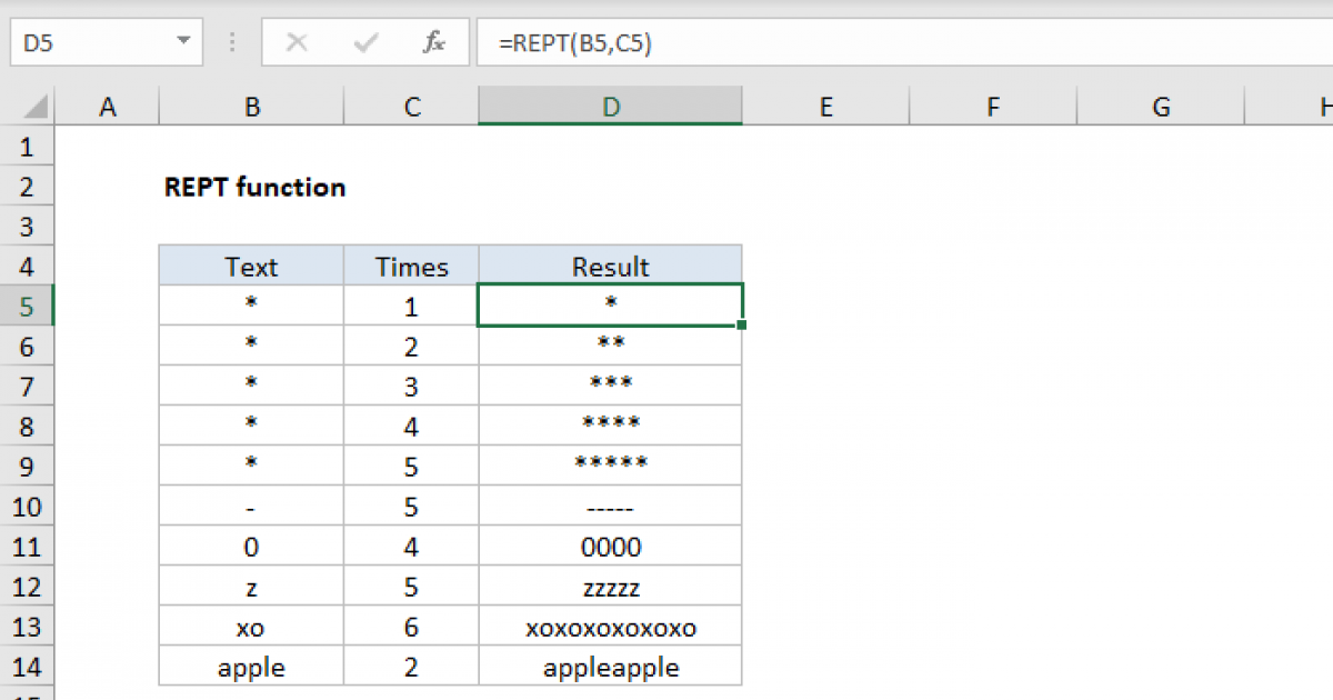 Excel REPT Function Exceljet